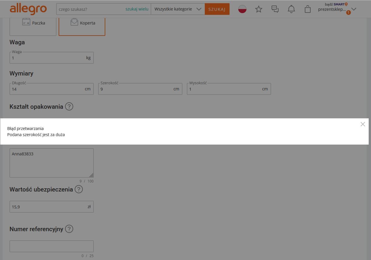 Rozwiązano: Allegro Przesyłka polecona "Błąd przetwarzania Podana ...