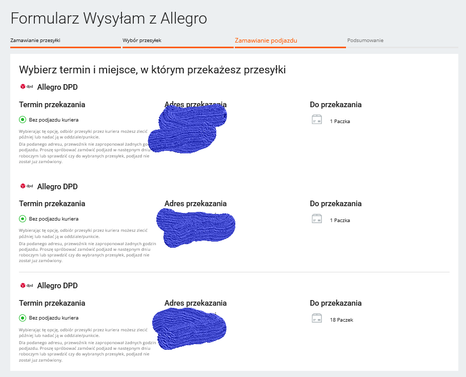 Rozwiązano: Problem z zamawainiem podjazdu DPD - Społeczność Allegro - 467163