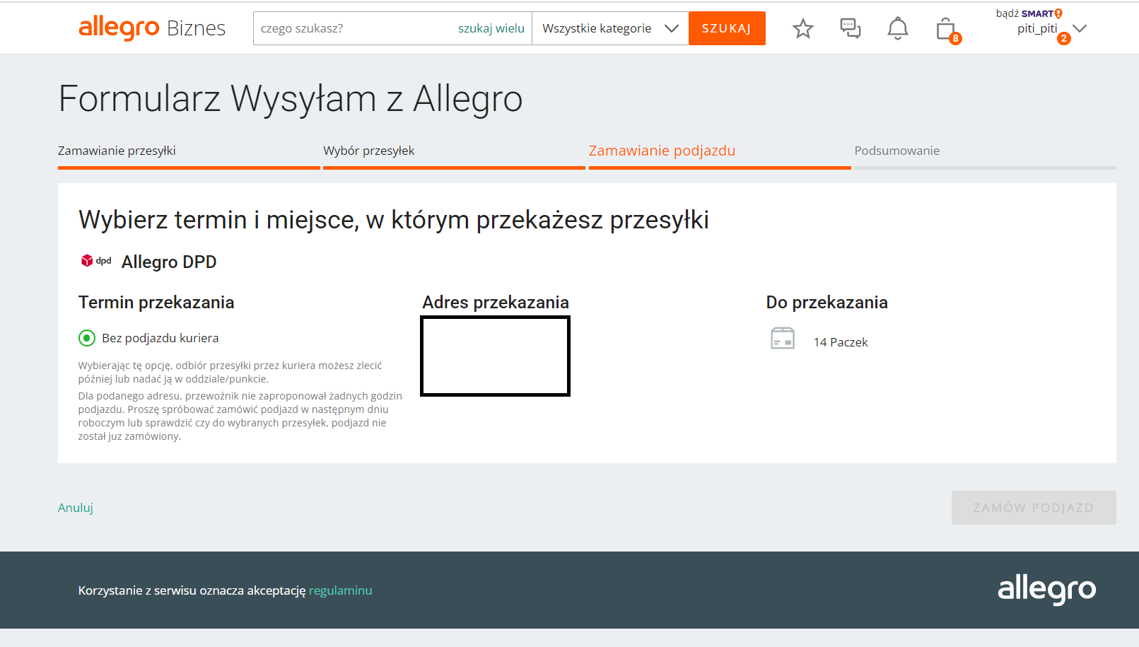 Rozwiązano: Problem z zamawainiem podjazdu DPD - Społeczność Allegro - 467163