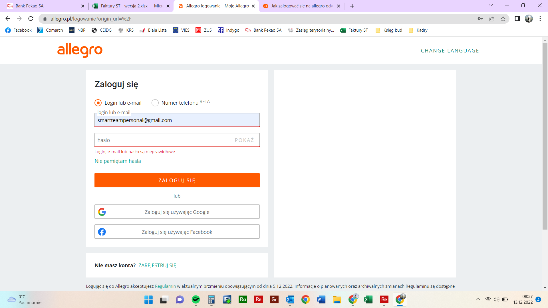 Jak zalogować się na allegro gdy pojawia się komunikat o captchy ...