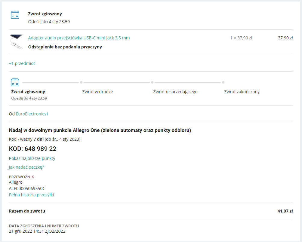 Problem ze zwrotem przesyłki przez Allegro One box - Społeczność Allegro - 495616