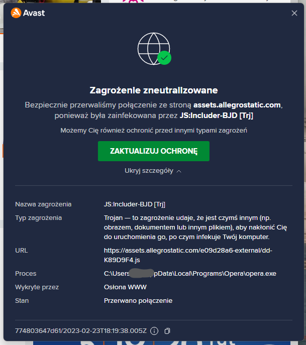 Rozwiązano: "Zagrożenie zneutralizowane" - komunikat Avast na Allegro ...