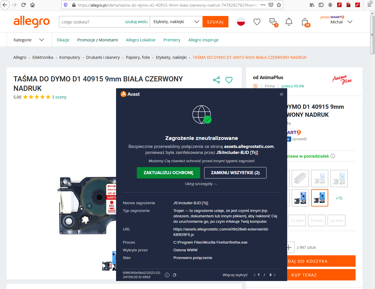 Rozwiązano: "Zagrożenie zneutralizowane" - komunikat Avast na Allegro ...