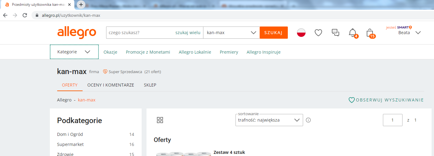 Wszystkie przedmioty sprzedającego - nie wyświetla wszystkich ofert ...