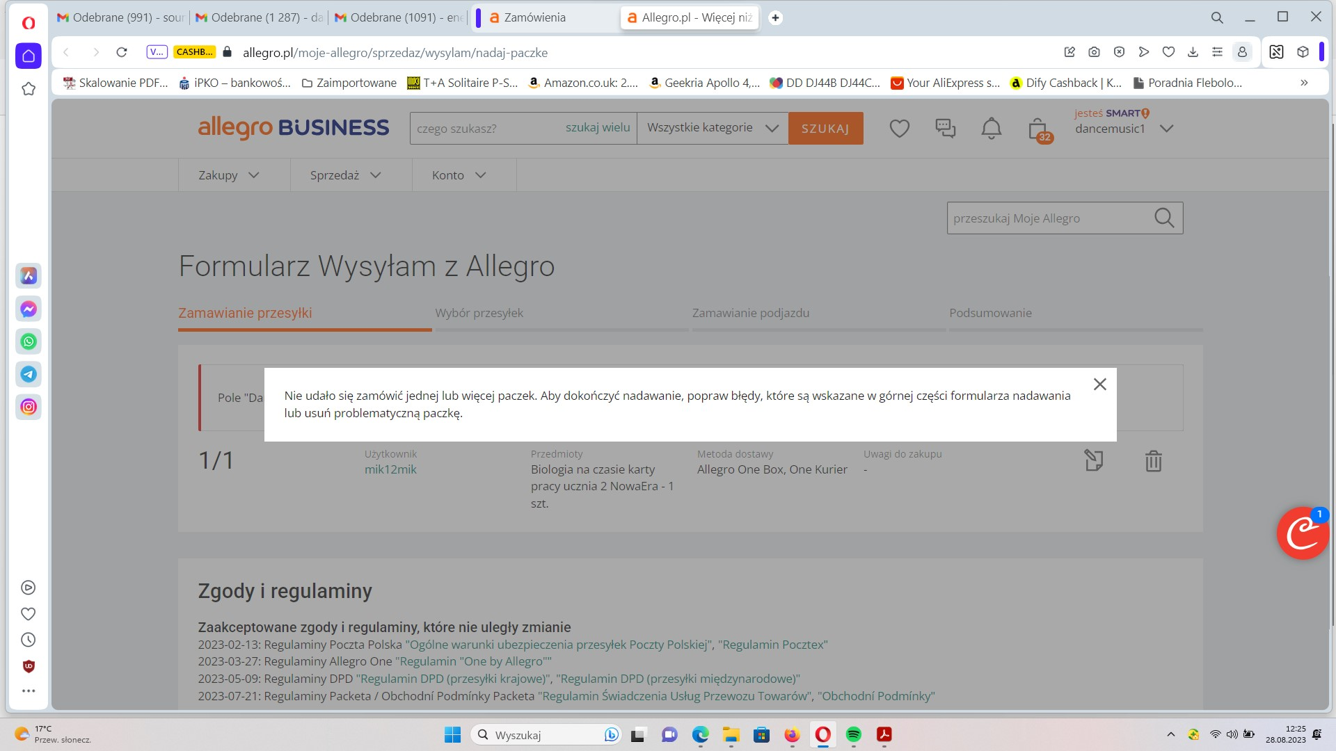 problem z nadaniem paczki allegro one błąd - Społeczność Allegro - 627499