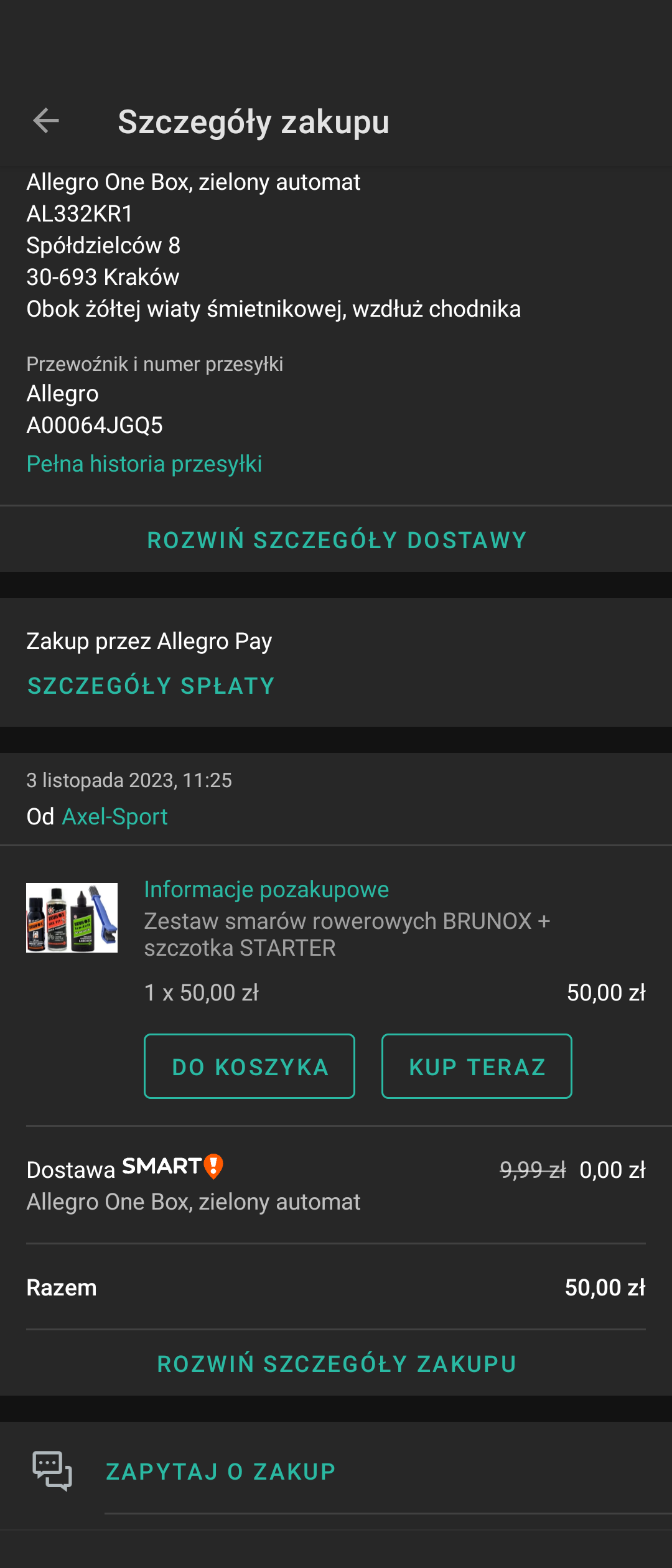 Rozwiązano: Allegro One Box przedłużenie