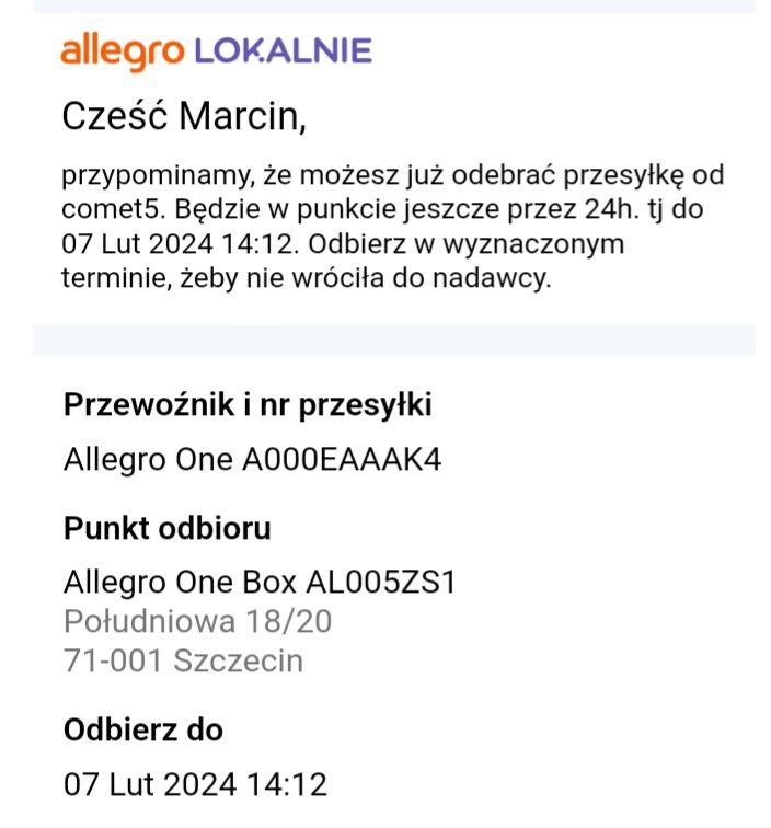 Rozwiązano: Allegro One Box przedłużenie