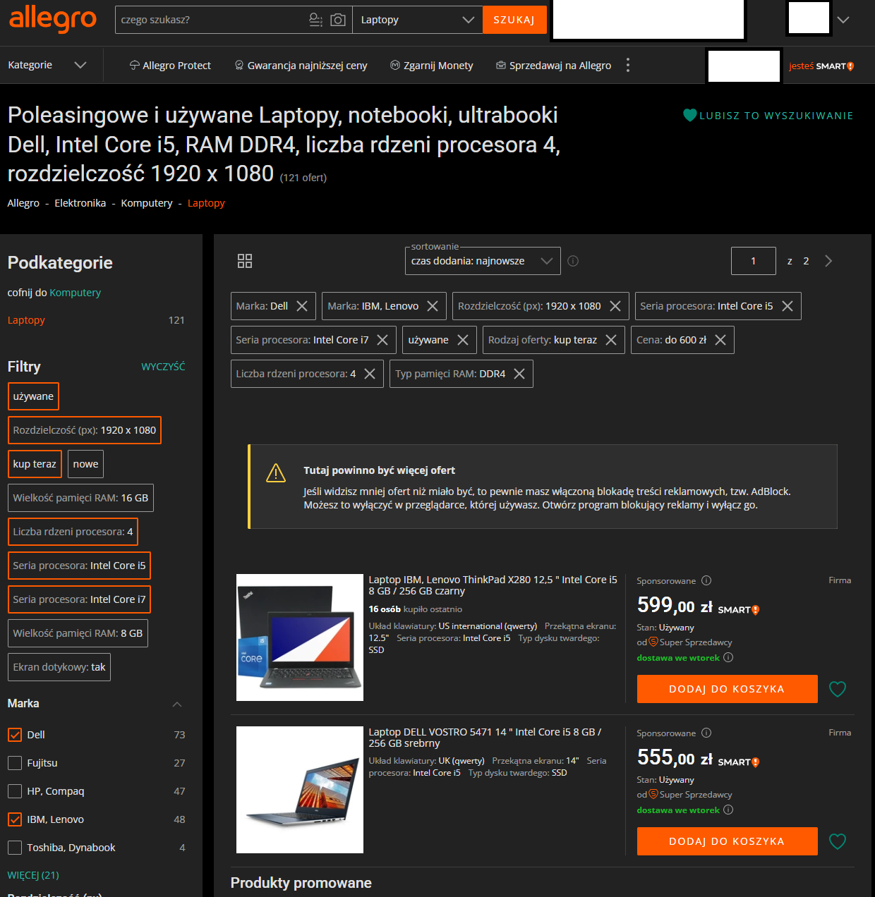 dlaczego blokujecie wyswietlanie ofert jak ktos ma adblocka ...